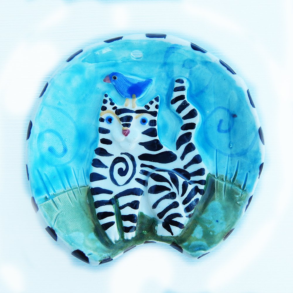 Our handmade ceramic striped cat spoon rest is fun functional art